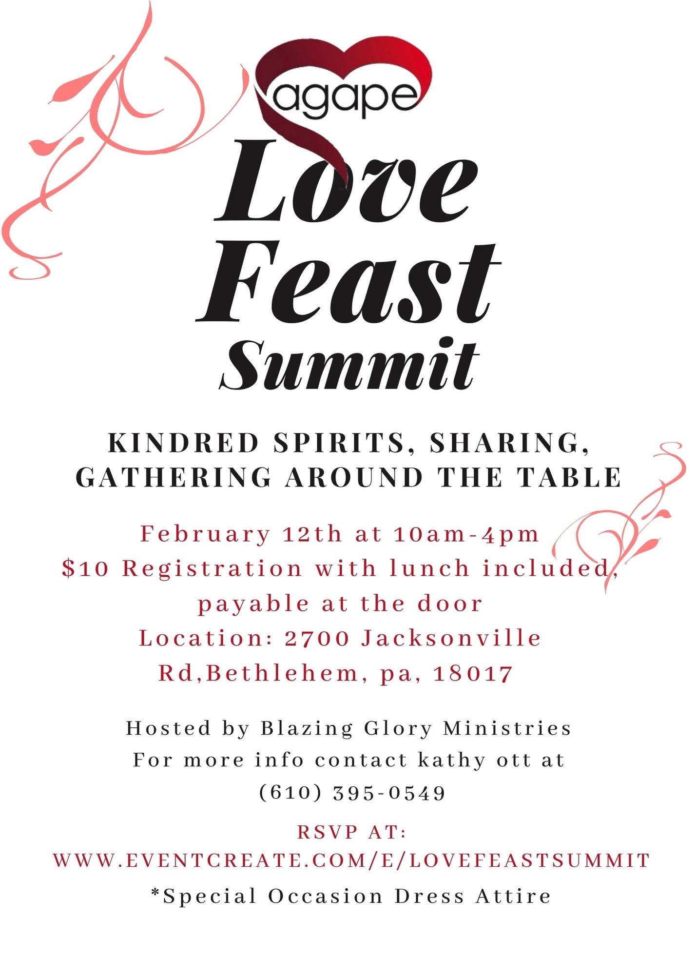 Agape Love Feast Summit – February 12th 10:00 am to 4:00 pm Lunch ...