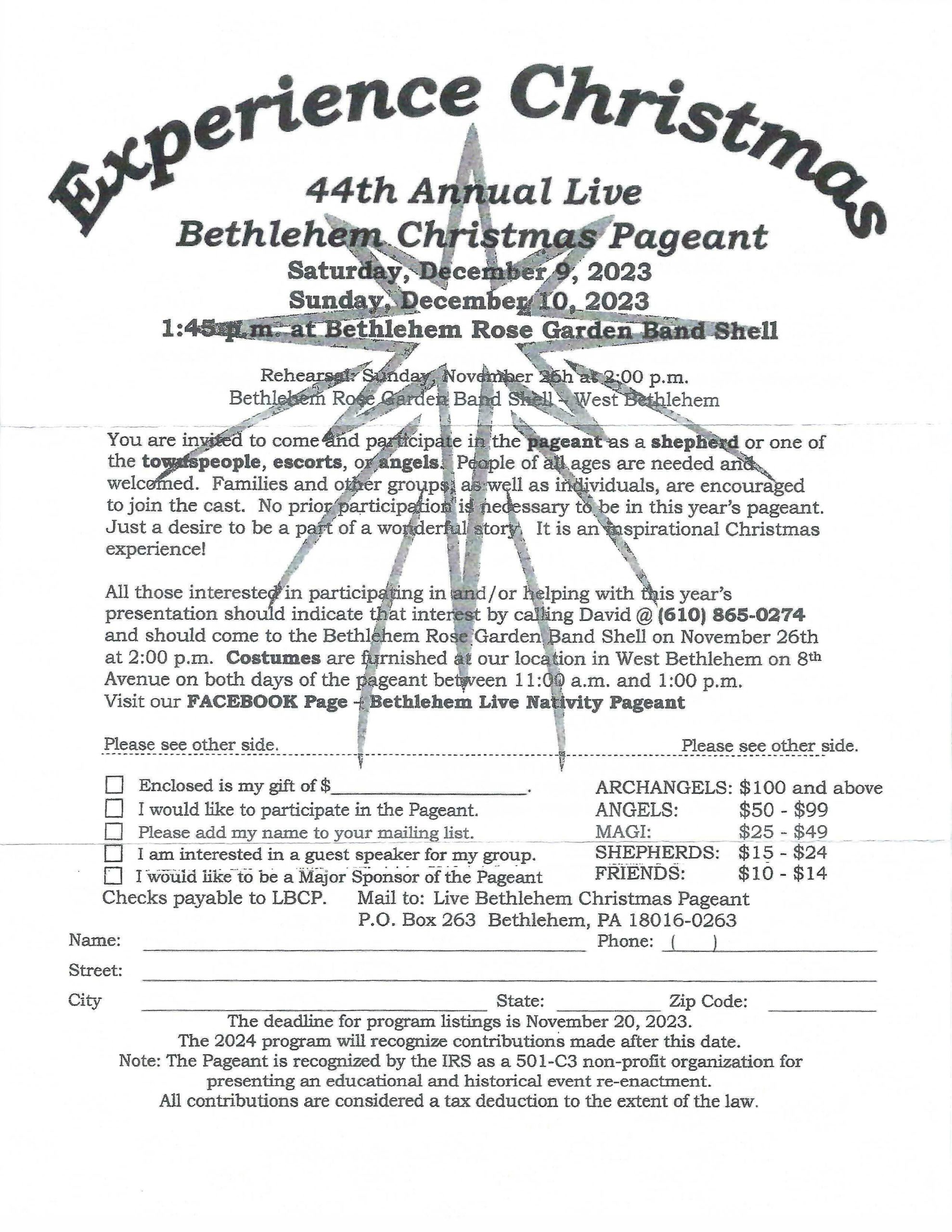 EXPERIENCE CHRISTMAS at the 44th Annual Live Bethlehem Christmas ...