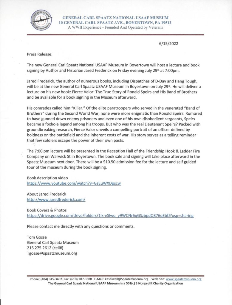 Lecture and Book Signing by Author Jared Frederick – “Fierce Valor: The ...