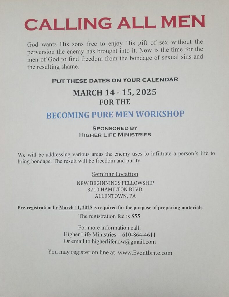 Becoming Pure Men Workshop at New Beginnings Fellowship on March 14th ...
