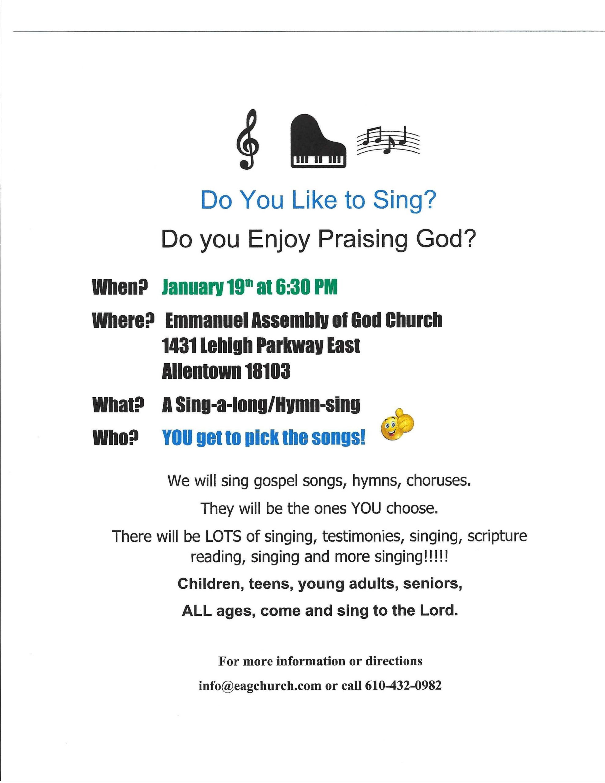 Do You Like to Sing? Do you Enjoy Praising God? Join us at Emmanuel AOG ...