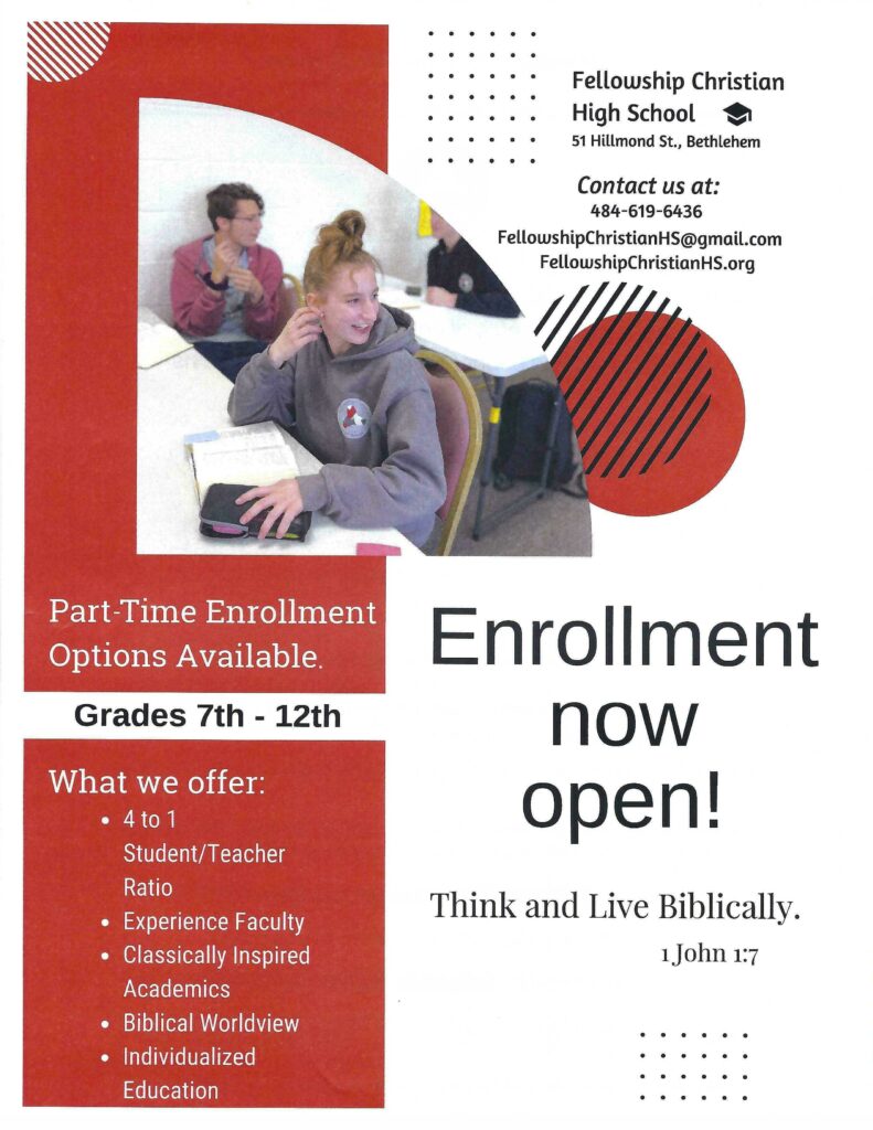 Enrollment Now Open! Fellowship Christian High School for Grades 7th ...