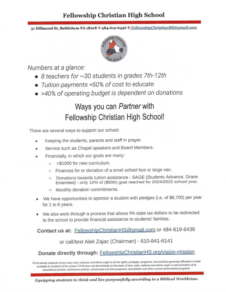 Enrollment Now Open! Fellowship Christian High School for Grades 7th ...