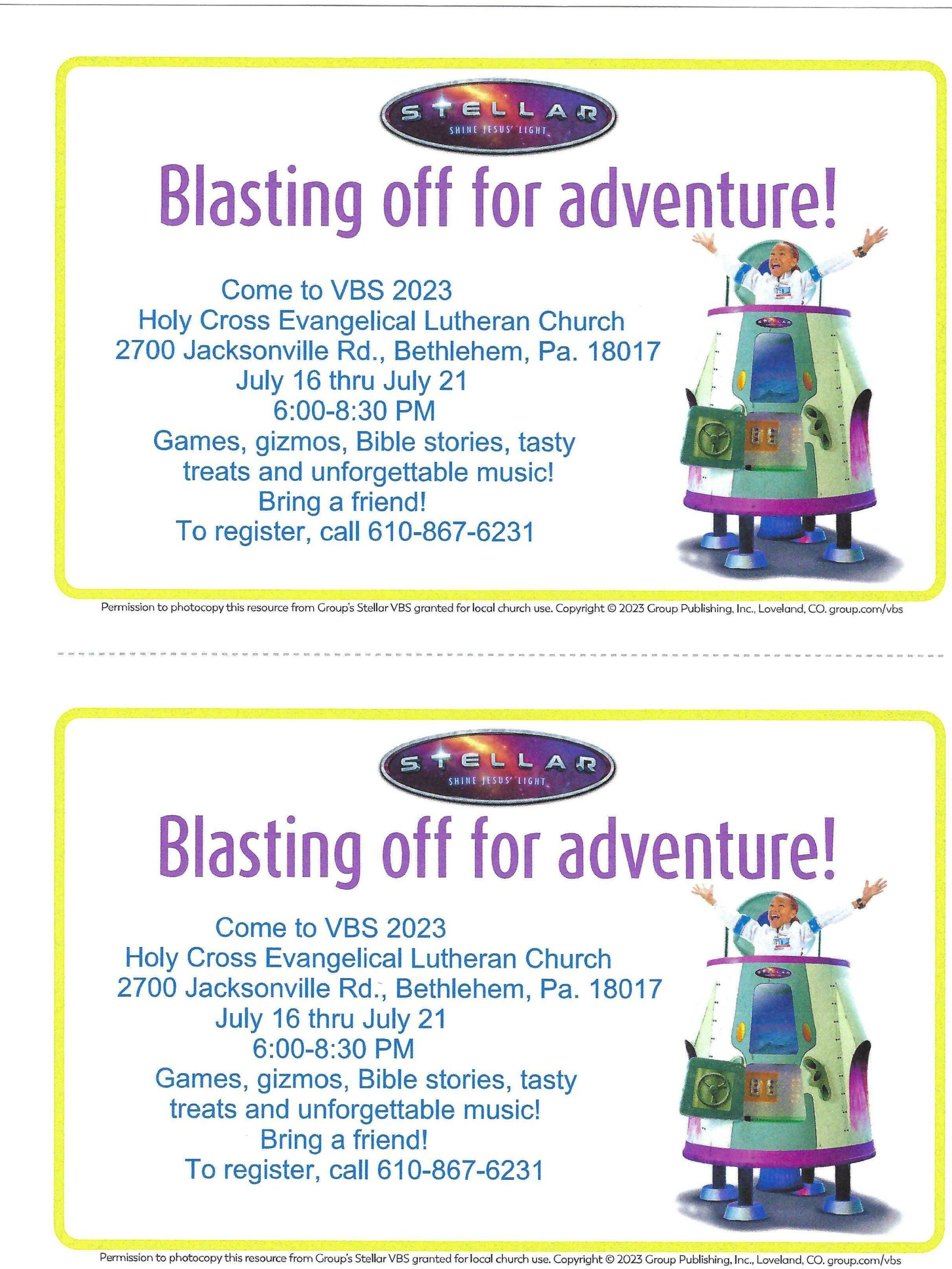 “Need Space This Summer” “Blasting Off For Adventure” Come to VBS 2023 ...